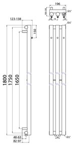 Sapho Pilon otopné těleso 1800 x 196 mm se třemi háčky pro ručník středové připojení černá mat IZ128T