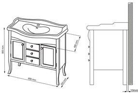 SAPHO RETRO umyvadlová skříňka 89x80x48cm, starobílá 1621