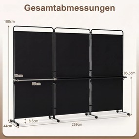Costway 3-dílný dělič pokoje na kolečkách, skládací zástěna, zástěna na ochranu