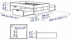 IKEA BRIMNES Rám postele zásuvkami bílý, 180 x 200 cm