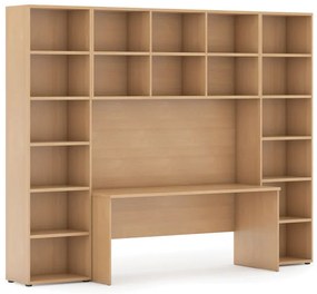Sestavy knihoven INTEGRO se stolem, vyšší, 2950 x 700/400 x 2300 mm, buk