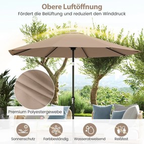 Costway Slunečník 300 cm s LED solárním osvětlením 9 režimy osvětlení s klikou