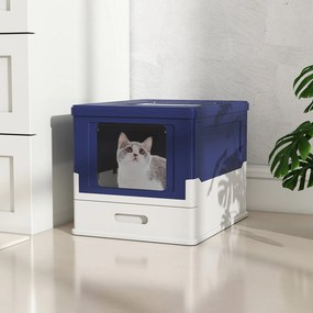 Costway Skládací box na stelivo s víkem a výsuvným zásobníkem a předním vchodem