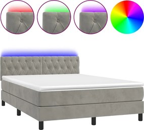 Box spring postel s matrací a LED světle šedá 140x190 cm samet 3134579