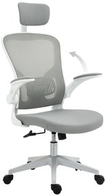 Kancelářská židle Vinsetto ergonomická kancelářská židle s opěrkou hlavy a funkcí houpání, výškově nastavitelná, šedá, 65 x 64 x 114-122 cm | Aosom.de