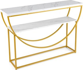 Costway Úzký konzolový stůl s mramorovou deskou 2 úrovně Sofa Table, bílý