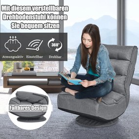 Costway Relaxační křeslo, polohovatelné, skládací křeslo, otočné – šedá