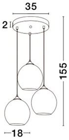 Nova Luce Závěsné svítidlo BLAZE měďené sklo a černý kov E27 3x12W