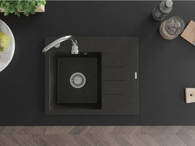 Mexen Ben, 1-komorový granitový dřez 600x500x190 mm, levý+ chromový sifon, černá-zlatá metalíza, 6522605000-75