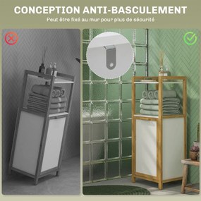 HOMCOM Bamboo Freestanding Laundry Hamper Cabinet - Koupelnová skříňka s proutěným košem - 2 police - 40L x 30Š x 86,5V cm