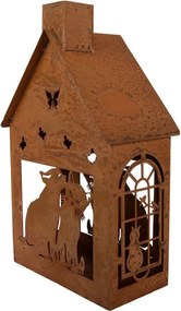 Rezavý svícen ve tvaru domku s kočkami Rustic Charm - 17*10*28 cm