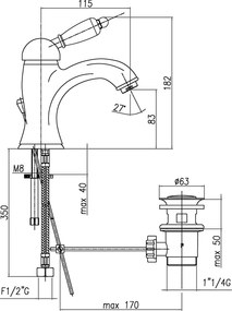 SAPHO KIRKÉ WHITE stojánková umyvadlová retro baterie s výpustí, bílá páčka, zlato KI02BZ