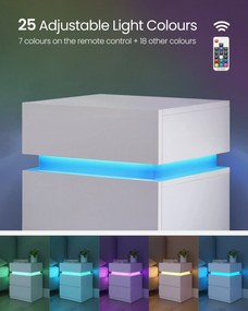 Noční stolek 2 kusy set, s LED osvětlením, 35×40×55 cm, oblačně bílý