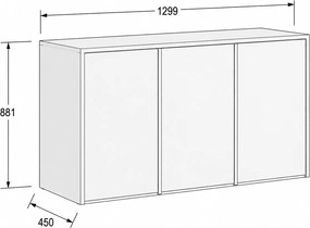 Kancelářská skříň FRAME, nízká, 3 dveře, 1299 x 450 x 881 mm, PUSH-lock, bílá