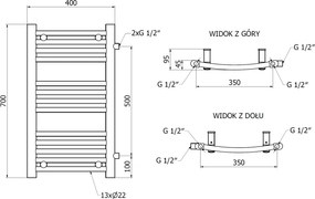 Mexen Ares, topné těleso 700 x 400 mm, 240 W, boční pravé a spodní připojení, bílá, W102-0700-400-00-20-S