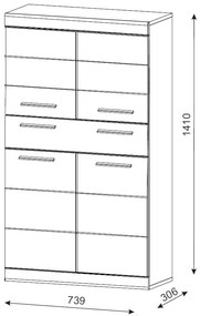 Vyšší skříňka se zásuvkou Scout, šedý dub/bílá lesk