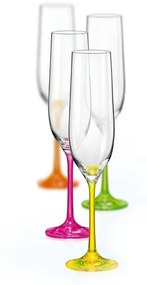 Crystalex - Bohemia Crystal Sklenice na šampaňské Viola Neon 190 ml, 4 ks (mix barev)