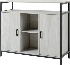 HOMCOM Moderní dřevěný kredenc se 2 skříňkami a policemi, světle šedý kuchyňský a vstupní kabinet, 100x34x87,2cm