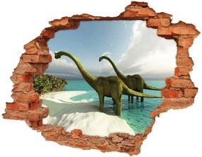 Wallmuralia Díra 3D fototapeta nálepka Dinozaury na pláži 90x70 cm