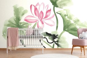 Samolepící tapeta akvarelový lotosový květ - 450x300 cm