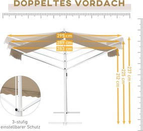 Stojící zahradní markýza Outsunny 3x3m se sklopným ramenem a klikou, béžová, ideální na terasu a zahradu | Aosom.de
