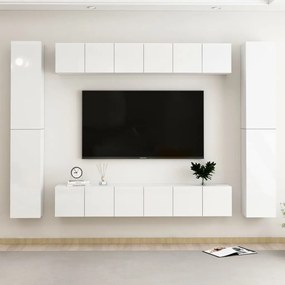 vidaXL 10dílný set TV skříněk dřevotříska [3120249] Barva: bílá s vysokým leskem