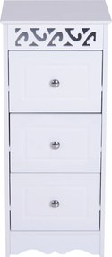 HOMCOM Bílý Úložný Skříňka se 3 Zásuvkami pro Kuchyň, Jídelnu, Obývací Pokoj, Ložnici a Koupelnu 29,8x29,8x68,5 cm