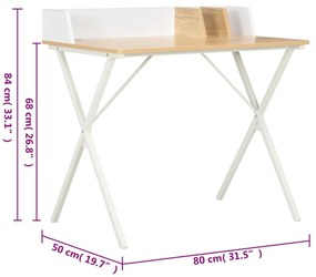 vidaXL Marketos Psací stůl bílý a přírodní odstín 80 x 50 x 84 cm