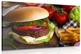 Obraz hamburger s hranolky - 60x40 cm