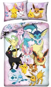 Ložní povlečení z mikrovlákna Pokémoni - motiv Pikachu a Eeveelutions - 70x90 cm + 140x200 cm