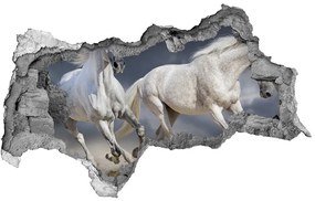 Wallmuralia Díra 3D fototapeta na stěnu Bílí koně pláž 95x73 cm