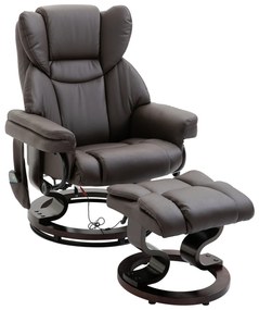 HOMCOM polohovatelné masážní křeslo s podnožkou a funkcí polohování, imitace kůže, hnědá 79x82x101 cm, pohodlné pro relaxaci a wellness | Aosom.de