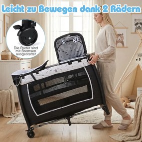Costway 5 v 1 Dětská cestovní postýlka s přebalovacím pultem a kolébkou