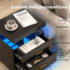 Costway Noční stolek s LED osvětlením s 2 zásuvkami – 50 × 40 × 58 cm, černý
