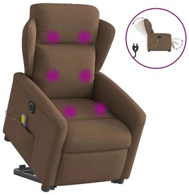 Elektrické zvedací masážní polohovací křeslo hnědé textil 3303168