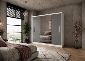Šatní skříň s posuvnými dveřmi 232 cm se zrcadlem šedá matná  MES PRIMO SZP4/2/1W/2SR1L/0/AL