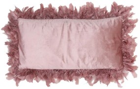 Růžový sametový polštář s peříčky Plumas - 60*30 cm