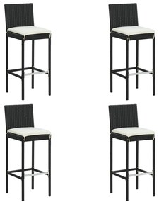 Zahradní barové stoličky s poduškami 4 ks černé polyratan,  313437