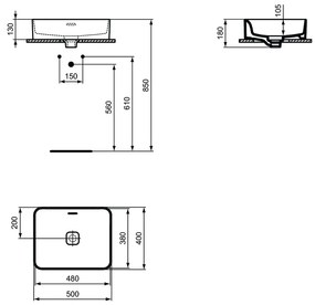 Ideal Standard Strada II - Umyvadlo na desku 500 x 400 mm, s přepadem, bez otvoru, Bílá, T296501