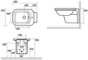 Kerasan WALDORF bidet závěsný 37x33,5x55cm