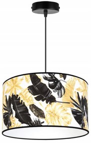 Závěsné svítidlo Gold Flowers, 1x bílé textilní stínítko s květinovým vzorem, (výběr ze 2 barev konstrukce), (fi 35cm)