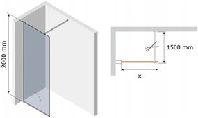 Mexen Kioto sprchová zástěna WALK-IN 8mm, 30x200 cm, černý rám, 800-030-000-00-70