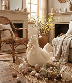 Béžová gigantická velikonoční slepice s mašlí Chicken Easter Flock XL - 38*29*42 cm