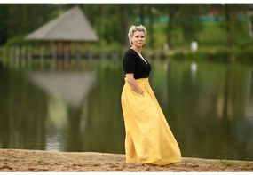 Nelly Lněná dámská sukně dlouhá / super soft - žlutá velikost: XL