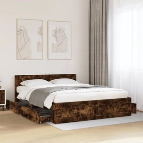 Rám postele s čelem kouřový dub 160 x 200 cm kompozitní dřevo 3295552