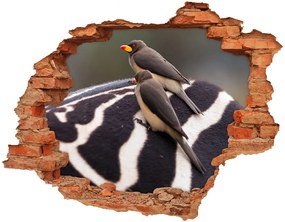 Wallmuralia Díra 3D fototapeta nálepka Ptáci a zebra 90x70 cm