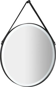 Sapho Sapho, ORBITER LED podsvícené kulaté zrcadlo s koženým popruhem, o 60cm, černá mat
