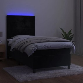 Box spring postel s matrací a LED černá 90x190 cm samet 3136097