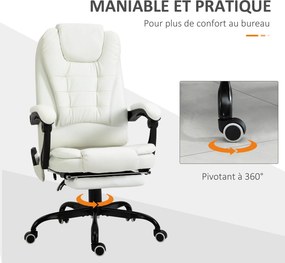 Vinsetto Masážní Kancelářská Židle, Ergonomická Židle s Nastavitelnou Výškou, Sklopným Opěradlem a Ovládáním na Kabel, Sklopnou a 360° Otočnou Podnož…