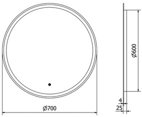 Mexen Gobi, LED kulaté koupelnové zrcadlo s podsvícením 70 cm, 6000K, ochrana proti zamlžování, 9801-070-070-611-00